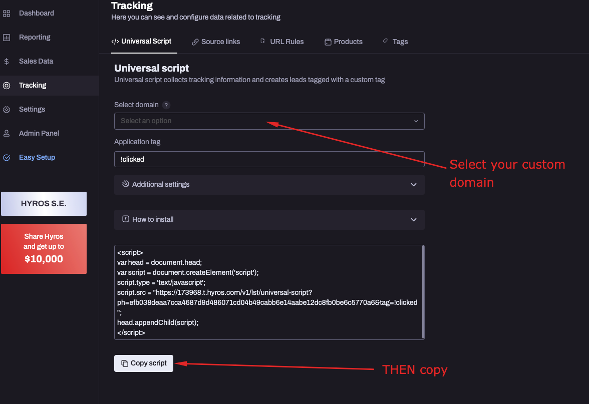 Adjusting Tracking Domains | Hyros Documentation