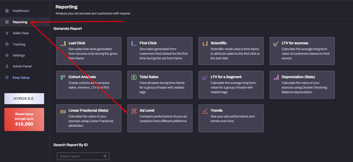 Ad Level Reports | Hyros Documentation