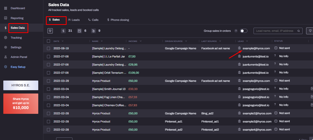Manually Tagging Sales/ Other Tags and Deleting Sales | Hyros Documentation