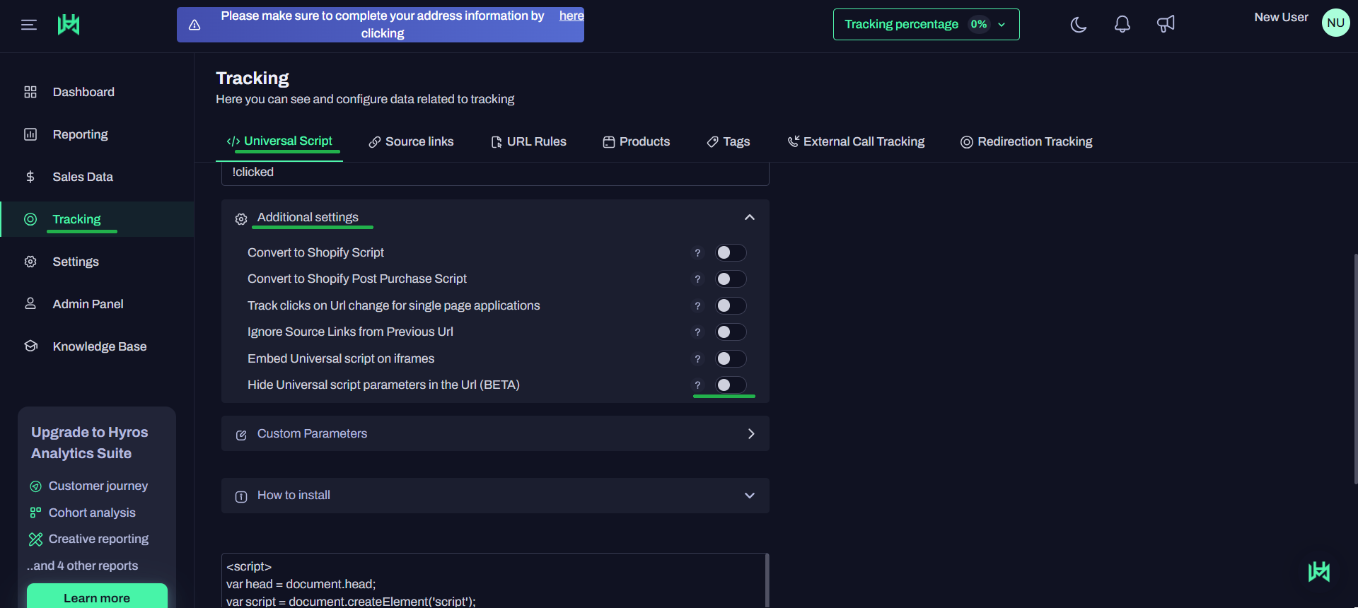 Hide tracking parameters after use | Hyros Documentation